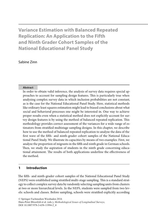 Pdf Variance Estimation With Balanced Repeated Replication An Application To The Fifth And