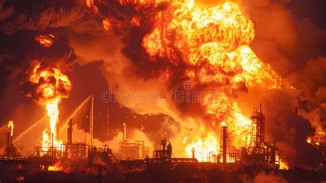 Massive Industrial Fire With Explosions At Refinery Stock Image Image