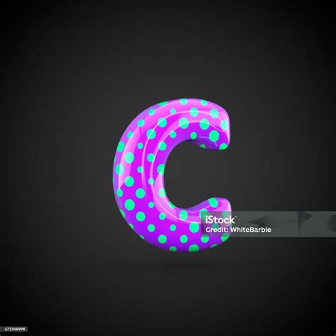 Violet Alphabet Letter C Lowercase With Blue Dots Isolated On White Background Stock
