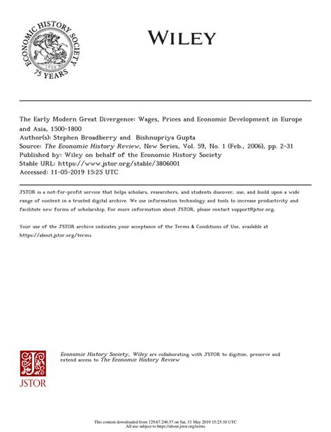 DWE Tut 1 Lecture Notes The Early Modern Great Divergence Wages