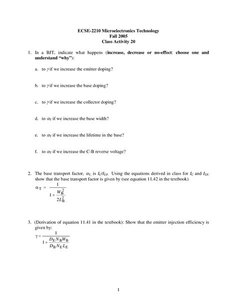 microelectronics technology assignment 20 problems ecse 2210 docsity