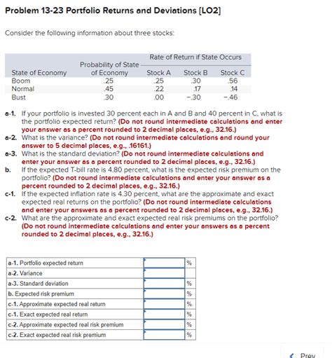 Solved Problem Portfolio Returns And Deviations Chegg