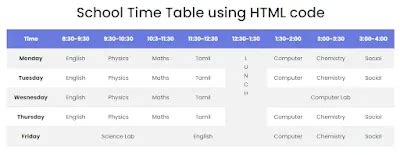 HTML Codes For Design Babe TimeTable Using TABLE