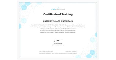 Dinesh Raju On Linkedin Successfully Completed The Internship And Job Preparation Training From