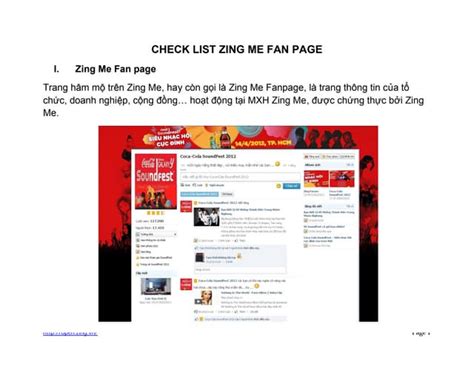 Check List Zing Me Fan Page Pdf