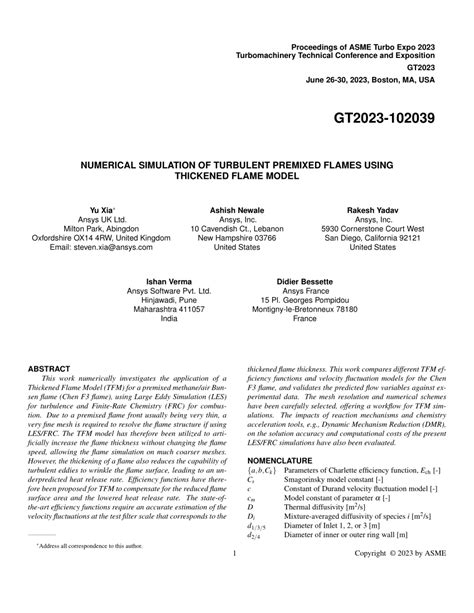 Pdf Numerical Simulation Of Turbulent Premixed Flames Using Thickened