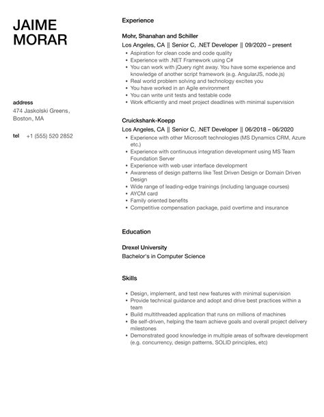 Senior C Net Developer Resume Samples Velvet Jobs