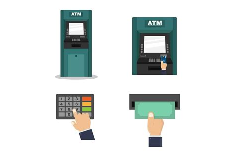 Collection Of Cash Withdrawal At An Atm Vector Illustration Atm