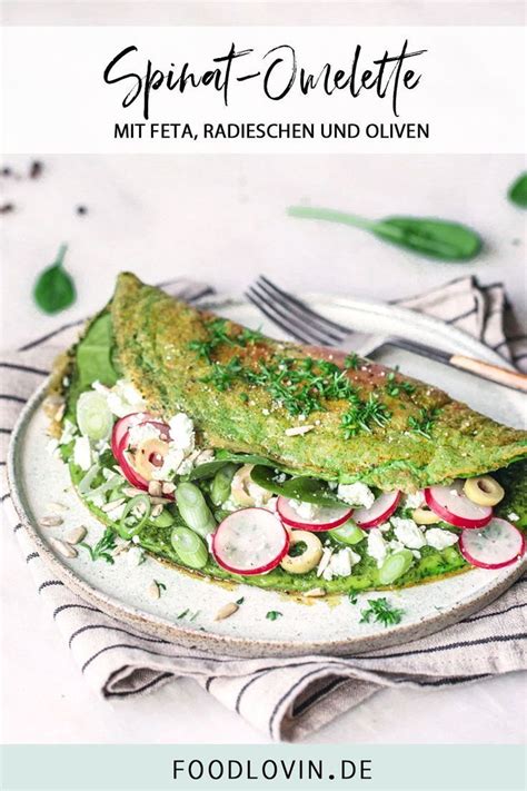 Green Spinach Omelet With Feta Spinat Omelette Gesunde Rezepte