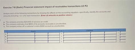 solved exercise 7 8 static financial statement impact of