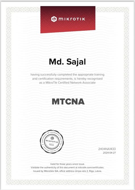 Mtcna Mikrotik Certification Vendor Exam Passed Md Sajal