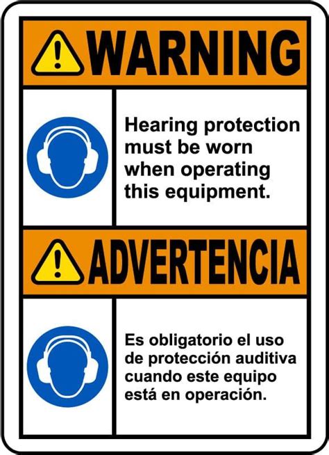 Bilingual Warning Hearing Protection Label Save 10 Instantly