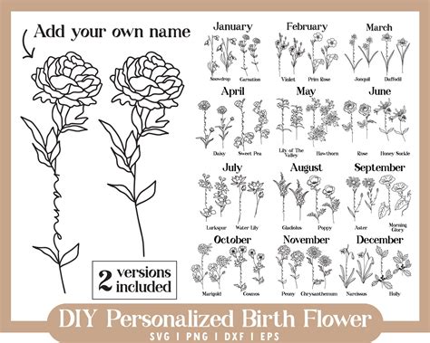 Birth Flower Bundle Single Stem And Split Stem Pack Caluya Design