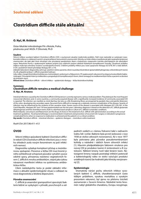 PDF Clostridium Difficile Remains A Medical Challenge