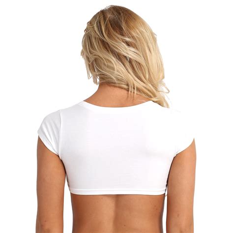 Women Sexy Crop Tops Short Sleeve Mesh Half T Shirt Tank Top Vest Dance