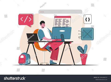 Programmer Working Concept Isolated Creation Development Stock Vector