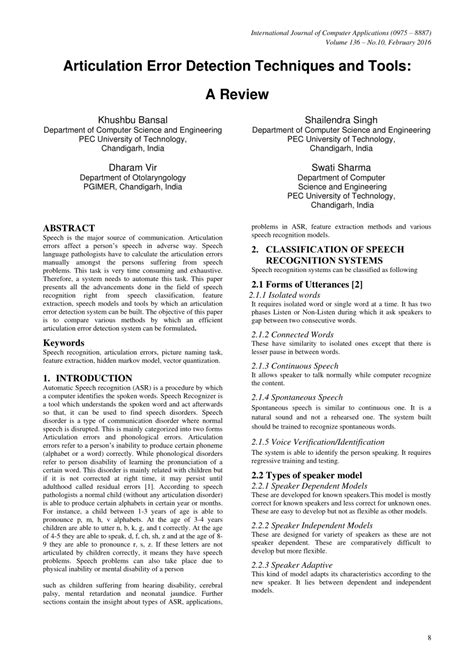 Pdf Articulation Error Detection Techniques And Tools