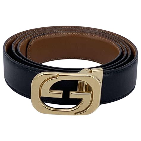 Gucci Black Leather Belt With Gold Metal Gg Buckle Size 105 42 Ref