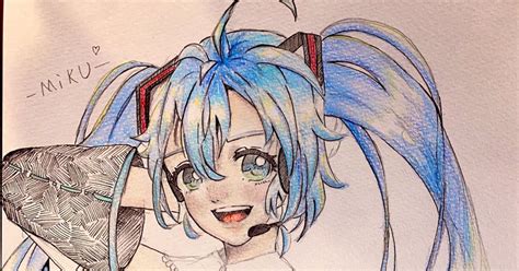 色鉛筆画 初音ミク ほりだまやのイラスト Pixiv