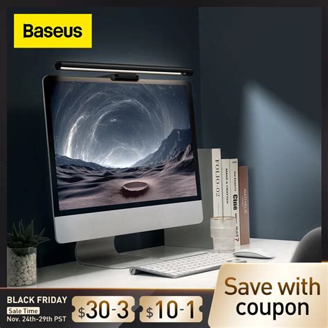 Baseus USB 비대칭 프로 블랙 스크린 컴퓨터 Led 독서 조명 걸이형 라이트 책상 램프 탁상 램프 AliExpress
