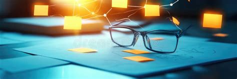 Floating Ideas Glasses And Post It Notes In Creative Brainstorming Session Stock Image Image