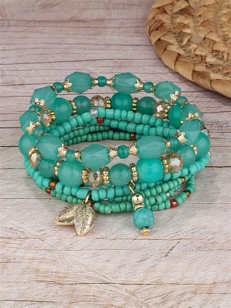 4pcs Leaf Charm Beaded Bracelet Joias Com Miçangas Pulseiras