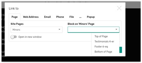 link to site page and block on new page mobirise forums