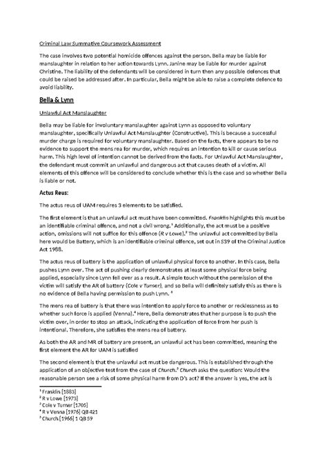 Criminal Law Example Answer Criminal Law Summative Coursework