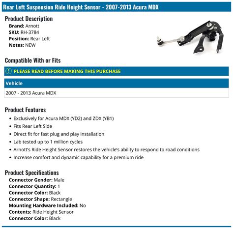 2007 2013 Acura Mdx Suspension Ride Height Sensor Arnott Rh 3784