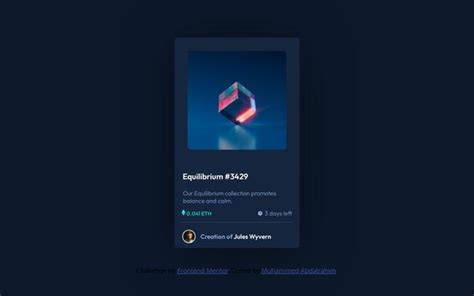 Frontend Mentor Nft Preview Card Component Using Html And Css Coding
