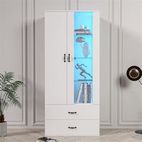 Merax Standvitrine Mit Led Beleuchtung Hochglanz Front Vitrine Mit