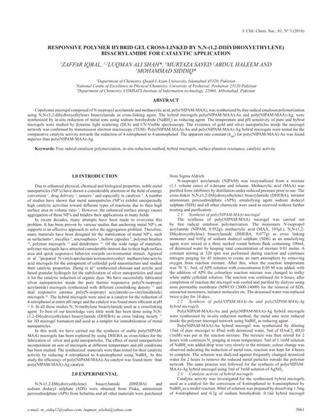 Pdf Responsive Polymer Hybrid Gel Cross Linked By Nn 12 Dihydroxyethylene Bisacrylamide