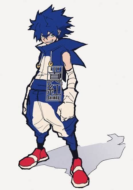An Image Of A Cartoon Character With Blue Hair And Red Shoes Standing