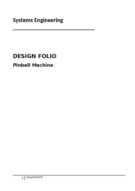 Systems Engineering Folio Template Systems Engineering Design Folio Pinball Machine Contents