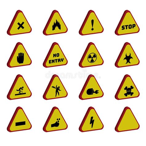Symboles De Danger Davertissement Triangulaire Libellés Sur Fond Blanc