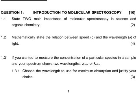 Solved Question 1 Introduction To Molecular Spectroscopy [10] 1 1 Organic Chemistry 2 1 2