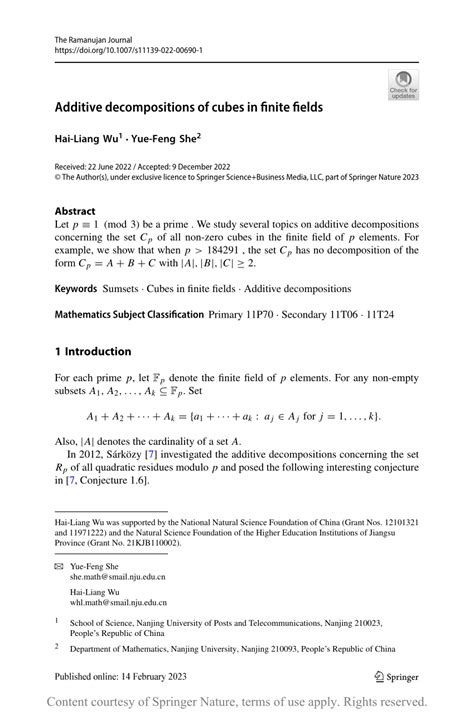 Additive Decompositions Of Cubes In Finite Fields Request Pdf