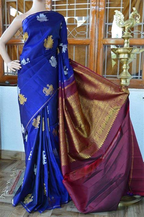 Blue Pure Zari Pure Kanchipuram Silk Saree With Peacock Zari And Silver