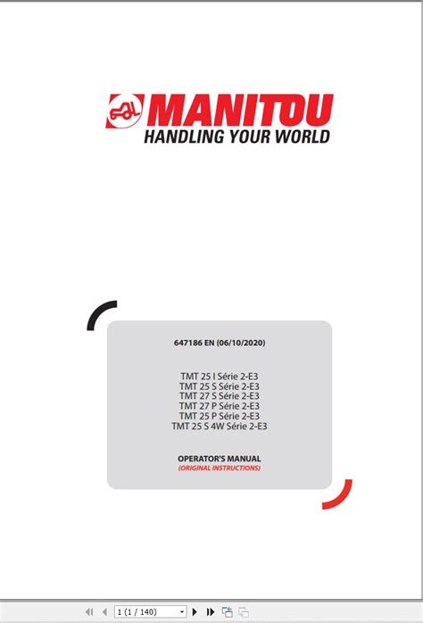 Manitou Telescopic Handlers Tmt25i To Tmt25s4w Series 2 E3 Operator