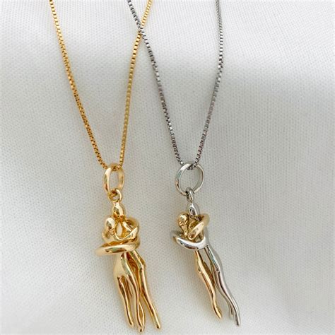 Hugging Couple Necklace Lovers Necklace Dancing Couple Necklace 18k