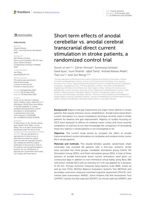 Pdf Short Term Effects Of Anodal Cerebellar Vs Anodal Cerebral Transcranial Direct Current