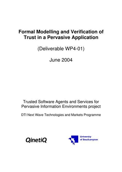 Pdf Formal Modelling And Verification Of Trust In A Pervasive Application