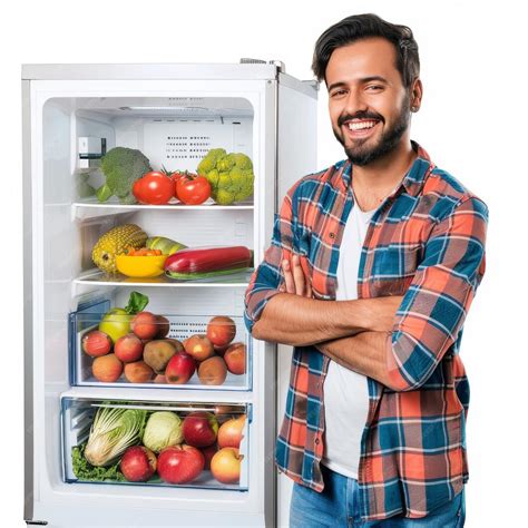 Premium Photo Happy Man Near Refrigerator Isolated Smiling Man With