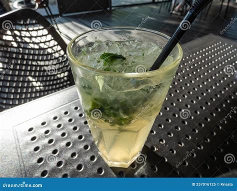 Coctail Mojito With Green Mint Leaves White Rum Lime Lemon Soda And