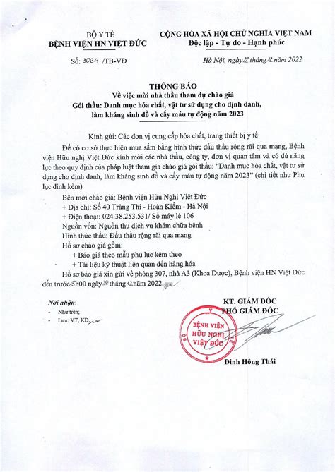 Bệnh Viện Hn Việt Đức Mời Chào Giá Danh Mục Hóa Chất Vật Tư Sử Dụng