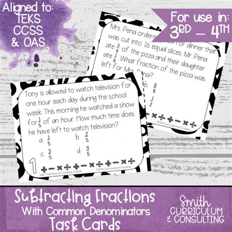 adding fractions with uncommon denominators task cards teks 5 3e