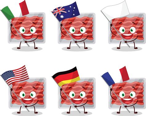 Ground Meat Cartoon Character Bring The Flags Of Various Countries