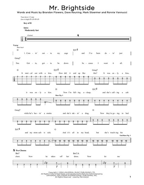 Mr Brightside By The Killers Easy Bass Tab Guitar Instructor
