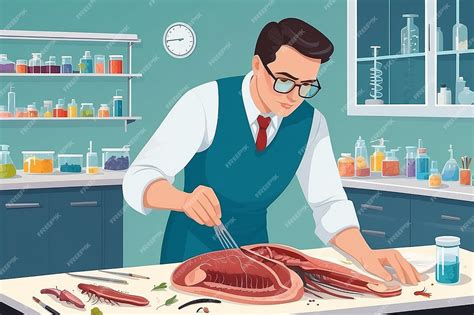 Teacher Demonstrating Specimen Dissection Vector Illustration Premium
