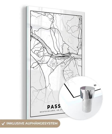 Muchowow Acrylglasbild Karte Passau Stadtplan Karte 1 St